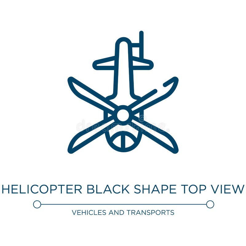 Helicopter Black Shape Top View Icon. Linear Vector Illustration from ...