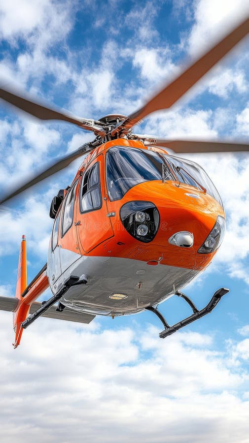 Helicopter Close-up Against the Sky. Rescue Helicopter Flies in the Sky ...