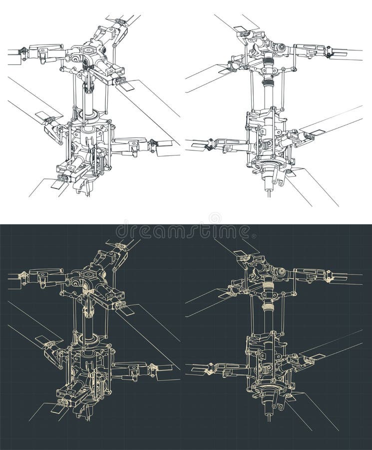 Blueprint of Main Rotor of Helicopter in Outline Style. Industrial ...