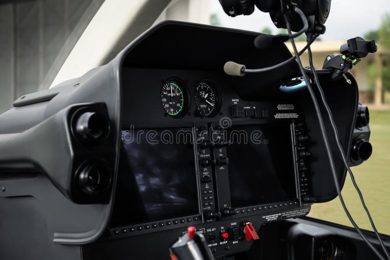 Helicopter Cockpit with New Modern Functional Panel Stock Image - Image ...