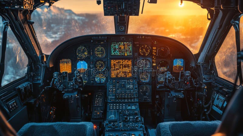 Helicopter Cockpit Sunset Flight Instruments Panel Stock Illustration ...