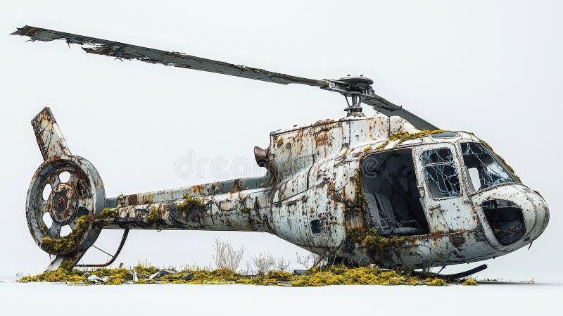Helicopter with Damaged Wing on the Ground during a Clear Day in an ...