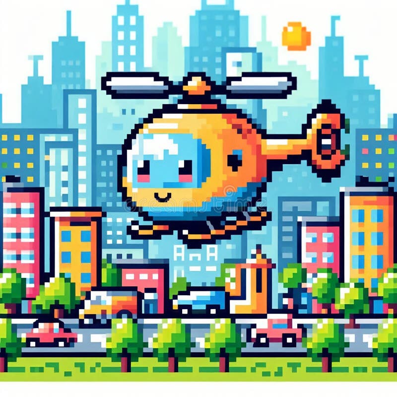 Helicopter Design in the City, Pixel Art Stock Illustration ...