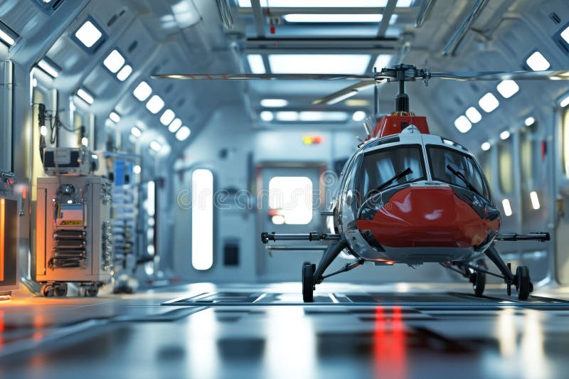 Helicopter Displayed in a Modern Hangar with Advanced Technology and ...