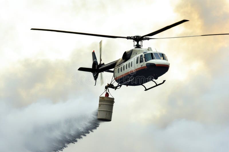 A Helicopter Drops a Bucket of Water into the Air, Creating a Misty ...