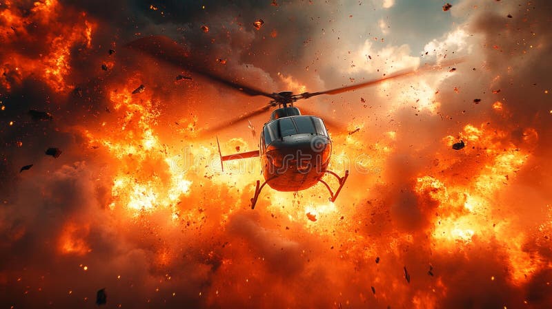 Helicopter in Explosion Generative Ai Stock Illustration - Illustration ...