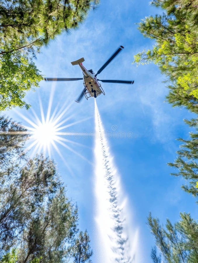 Helicopter Extinguishing Forest Fire with Water Drop Amidst Pine Trees ...
