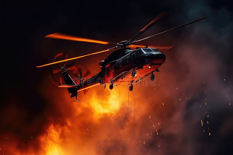 Helicopter Fighting Wildfire with Water Drops from Above Stock Image ...