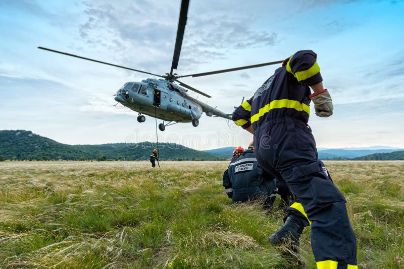 Helicopter and Firefighters 2 Editorial Stock Photo - Image of ...