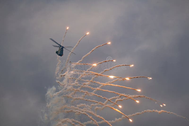 Helicopter Flares -couter Measures Stock Image - Image of smoke, wing ...