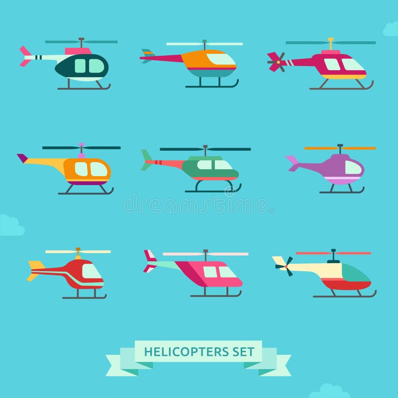 Helicopter Flat Icon Set. Clean and Simple Design. Stock Vector ...