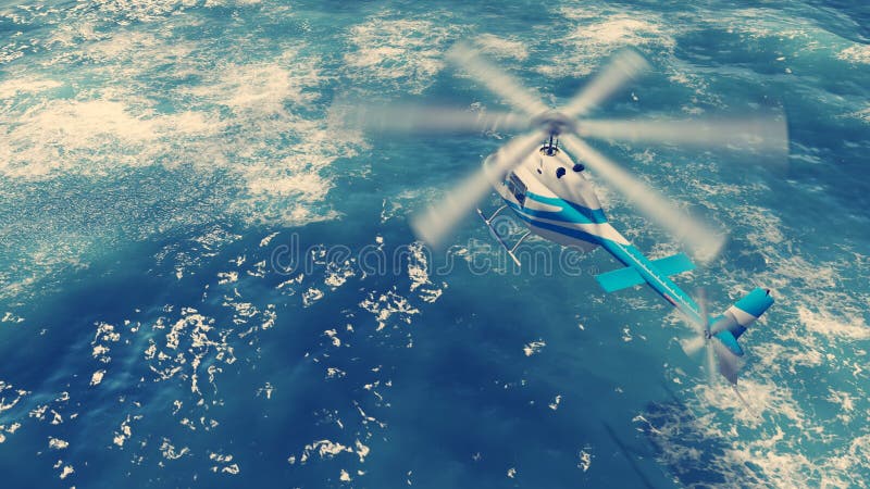 Helicopter Flies Over Ocean Waves Stock Illustration - Illustration of ...