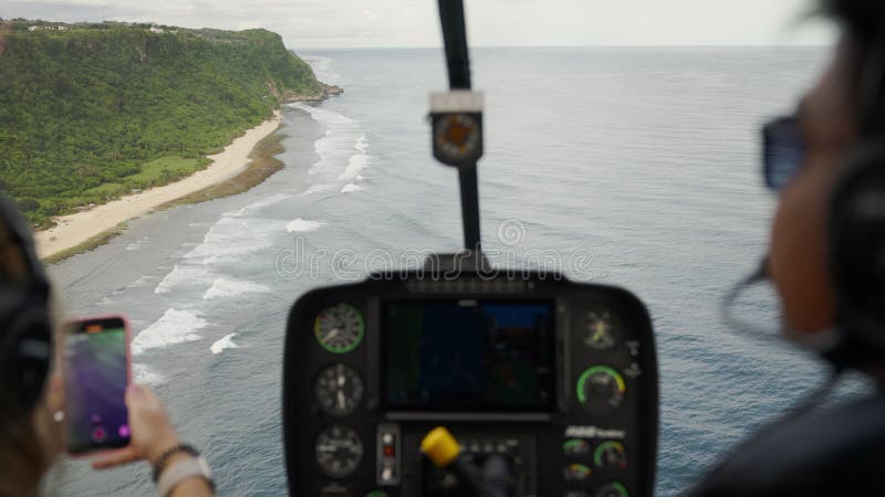 Helicopter Flight from Inside Cabin, Cockpit View with Indicators Panel ...