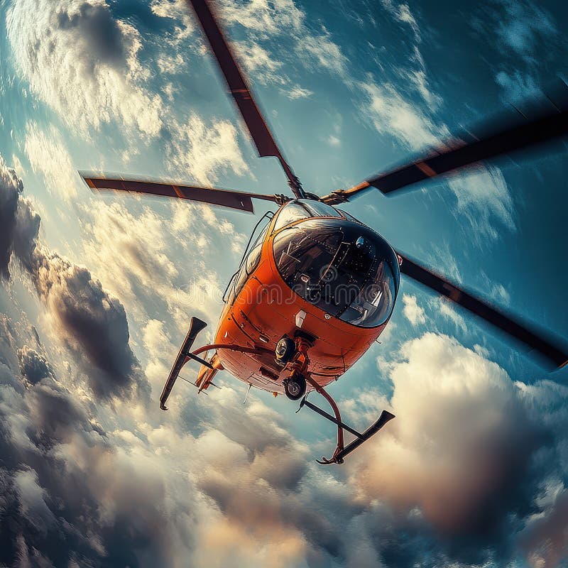 Helicopter in Flight Over Dramatic Cloudy Sky with Bright Colors Stock ...