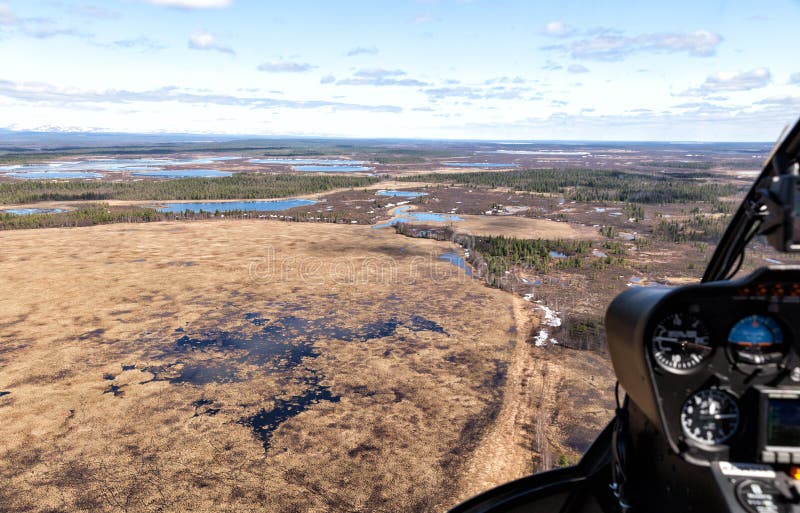 Helicopter Flight Over the River. the Control Panel of Helicopter Stock ...