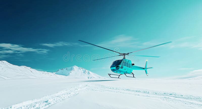 Helicopter Flight is Visible Above the Snowy Terrain with Noticeable ...