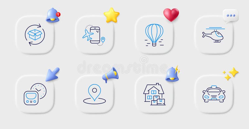 Helicopter, Flights Application and Return Parcel Line Icons. for Web ...