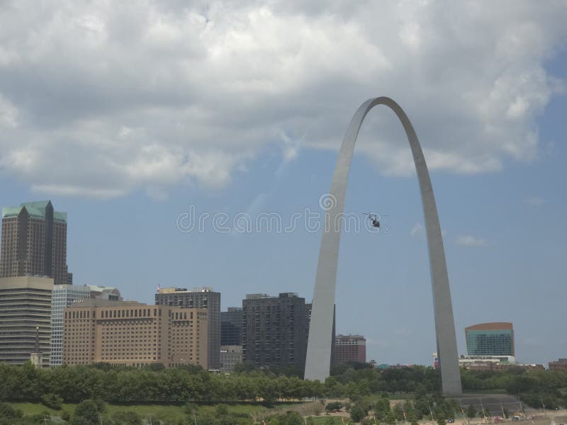 A Helicopter Flying through the Arch Stock Image - Image of landmark ...