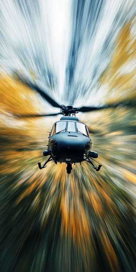 A Helicopter is Flying through a Bright Orange and Blue Sky Stock ...