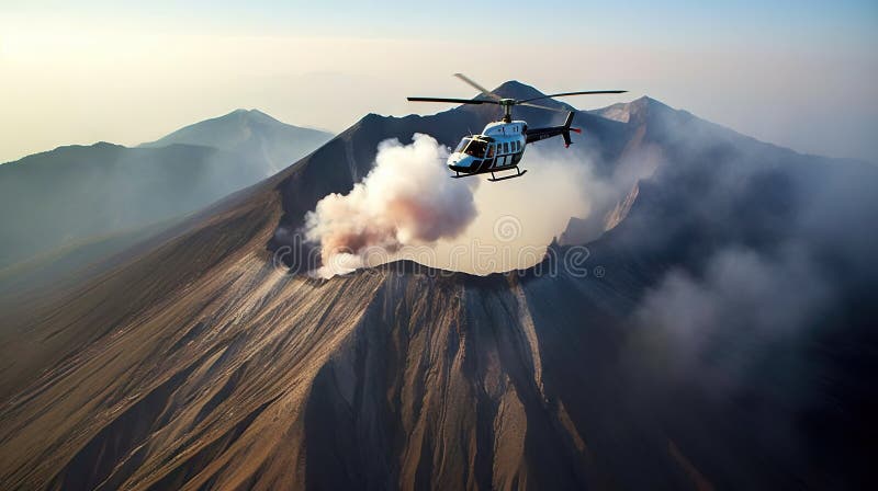 Helicopter Flying Over Bromo Volcano, Java, Indonesia. Generative AI ...