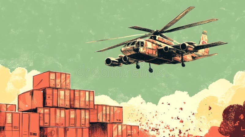 Helicopter Flying Over Cargo Containers Illustration Stock Illustration ...