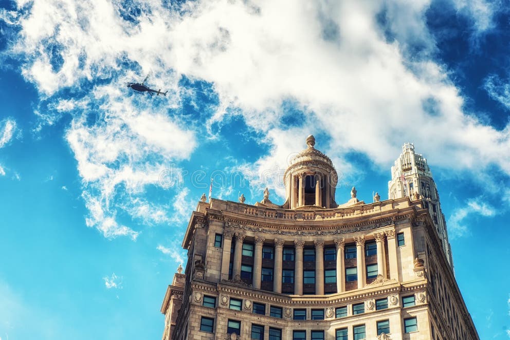 Helicopter over Chicago editorial stock image. Image of transportation ...