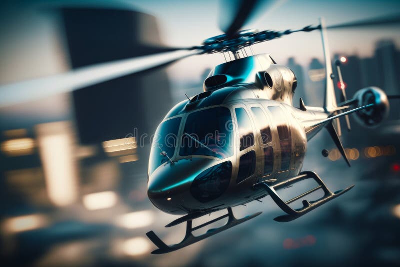 Helicopter Flying Over City at Night. Generative AI Stock Illustration ...