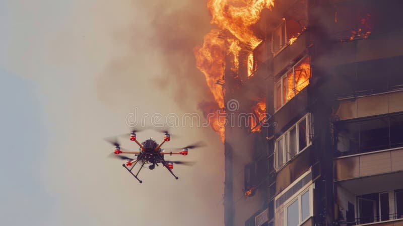 Helicopter Flying Over Fire in Front of Building Stock Photo - Image of ...