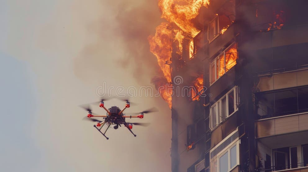 Helicopter Flying Over Fire in Front of Building Stock Photo - Image of ...
