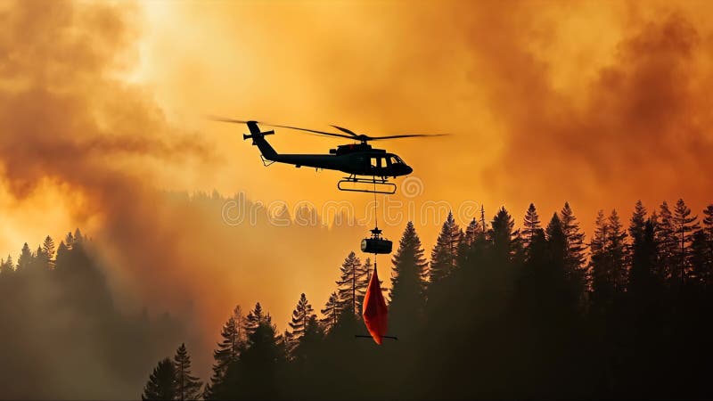 Helicopter is Flying Over a Forest with a Red Flag on it Stock Video ...
