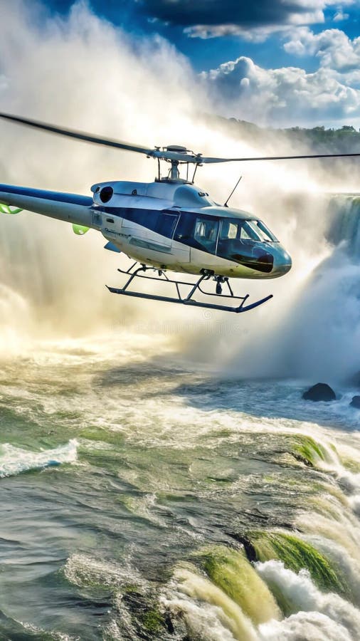 Helicopter Flying Over a Waterfall. Generative AI Stock Illustration ...