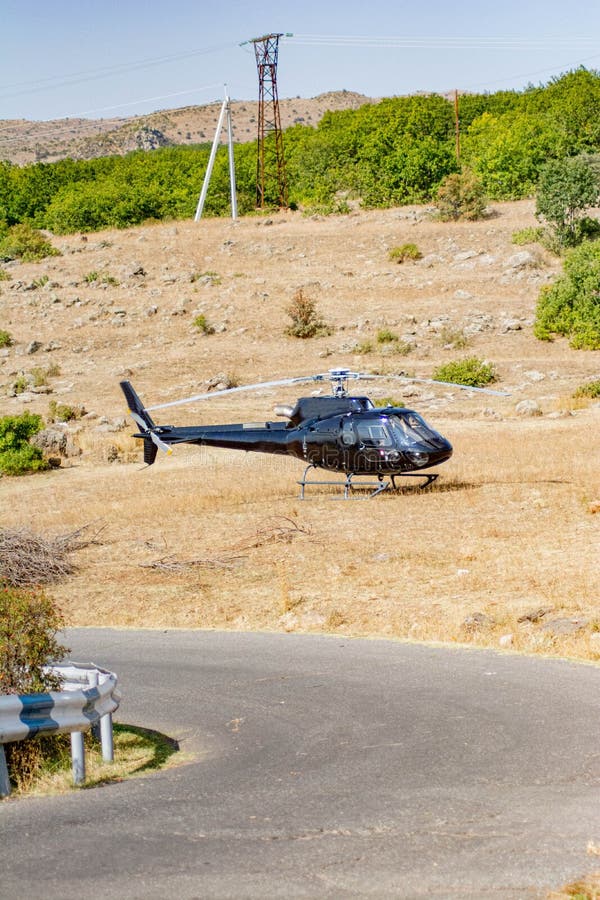 Black Helicopter Stands on the Ground Stock Photo - Image of stands ...