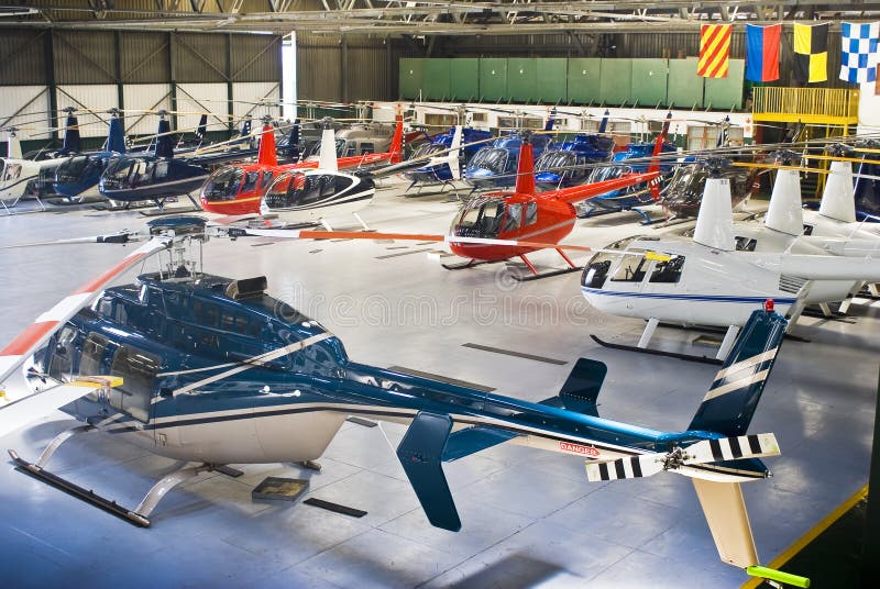 Helicopter Hangar, Full of Robinson R44 Stock Photo - Image of ...