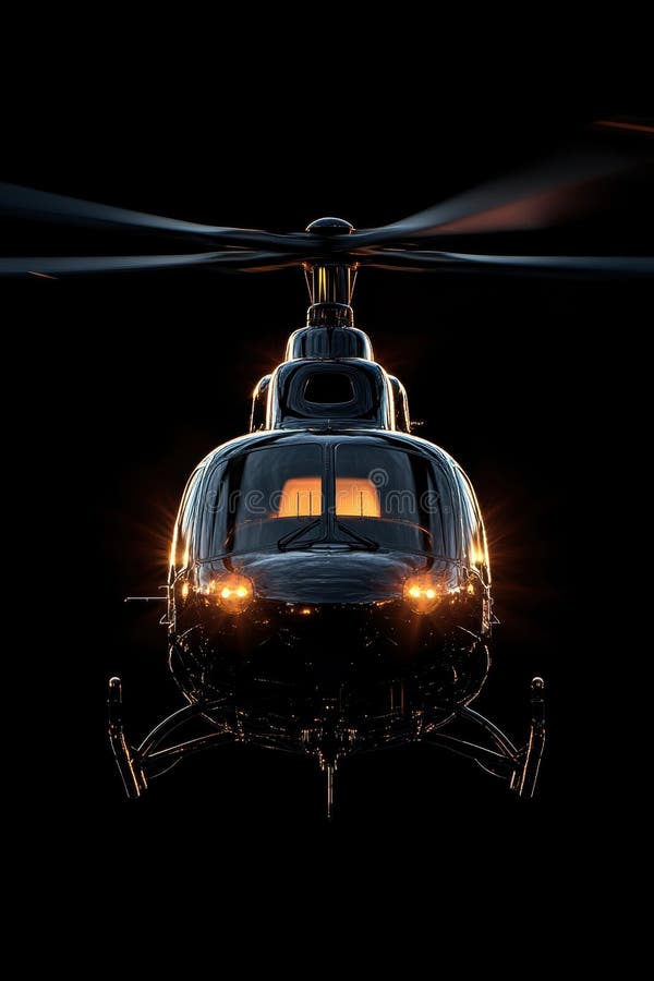 Helicopter Illuminated by Lights during Nighttime Operation Captured in ...