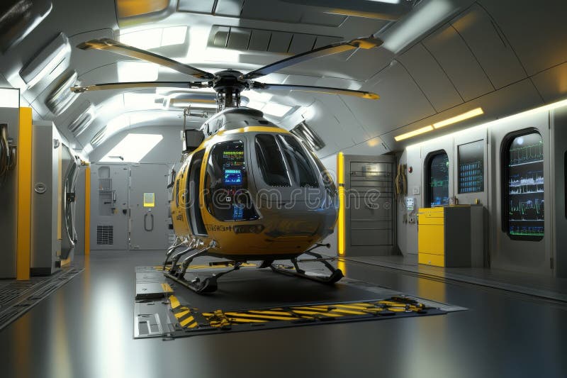 Helicopter Inside a Modern Facility with Advanced Technology and ...