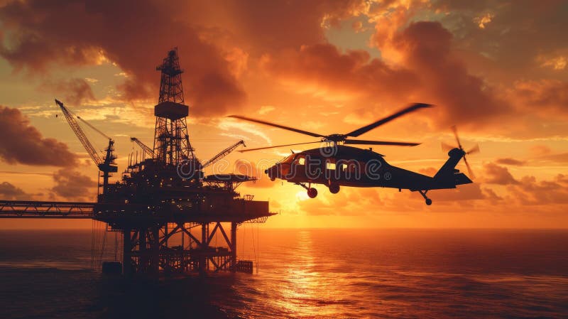 Helicopter Landing on the Deck of an Oil and Gas Platform at Sunrise ... Helicopter Landing on the Deck of an Oil and Gas Platform at Sunrise ...
