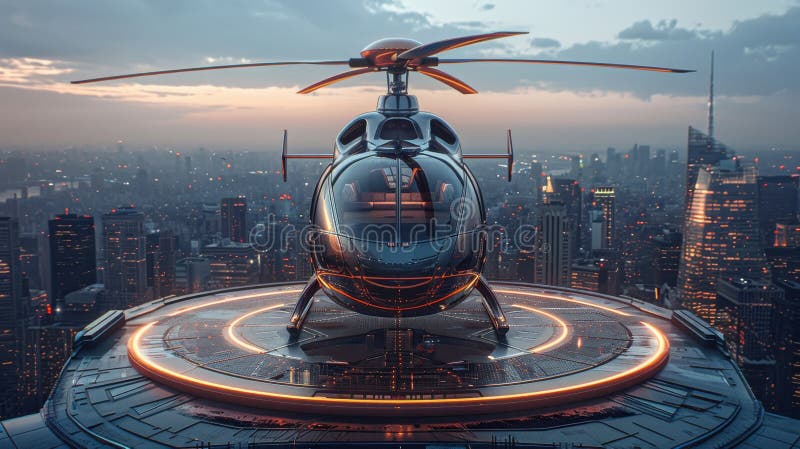 A Helicopter Landing on the Helipad of a Skyscraper. Building with a ...