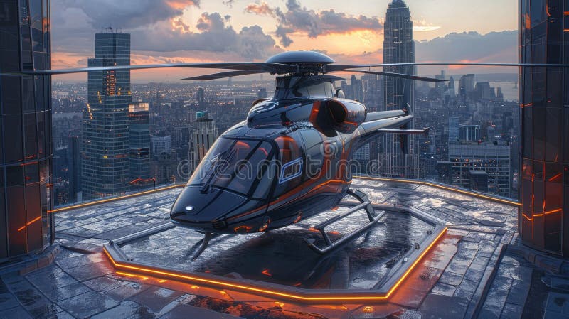 A Helicopter Landing on the Helipad of a Skyscraper. Building with a ...