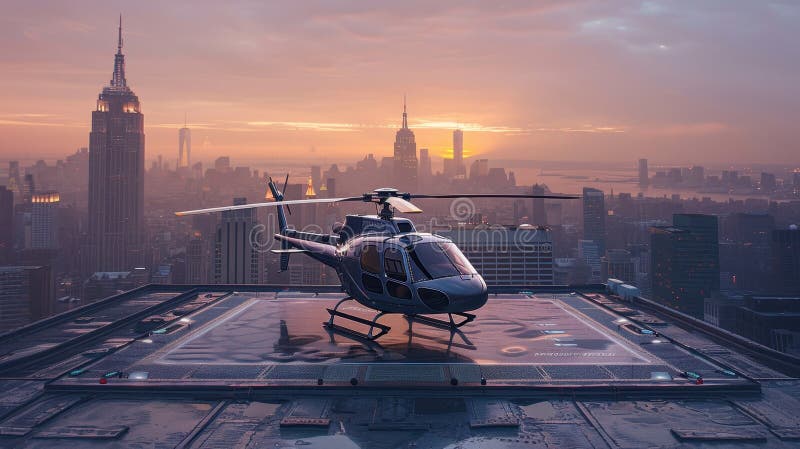 A Helicopter Landing on the Helipad of a Skyscraper. Building with a ...