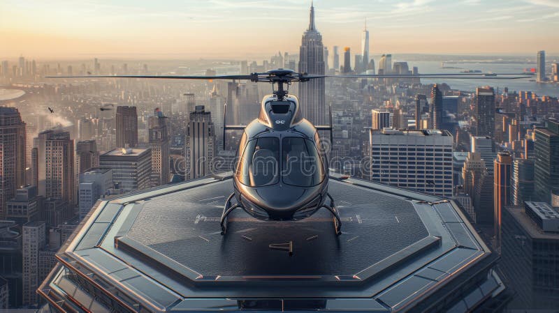 A Helicopter Landing on the Helipad of a Skyscraper. Building with a ...
