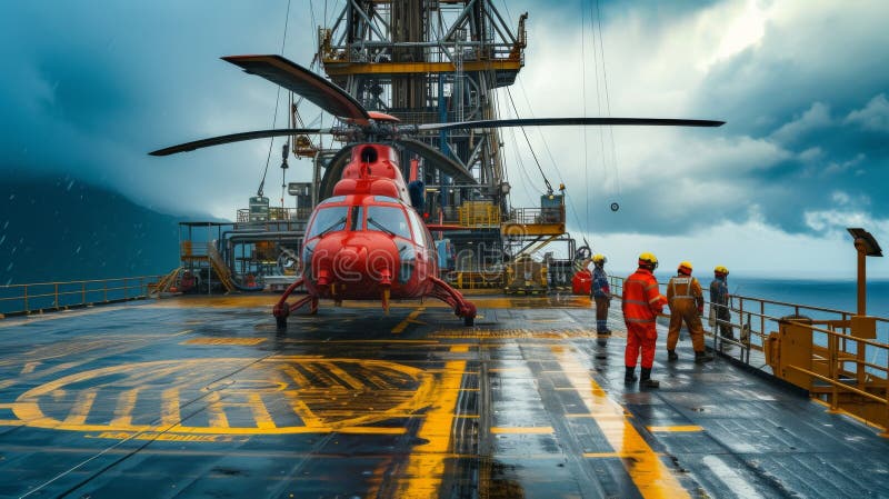 The Helicopter Landing at Oil Rig Platform Stock Photo - Image of ...