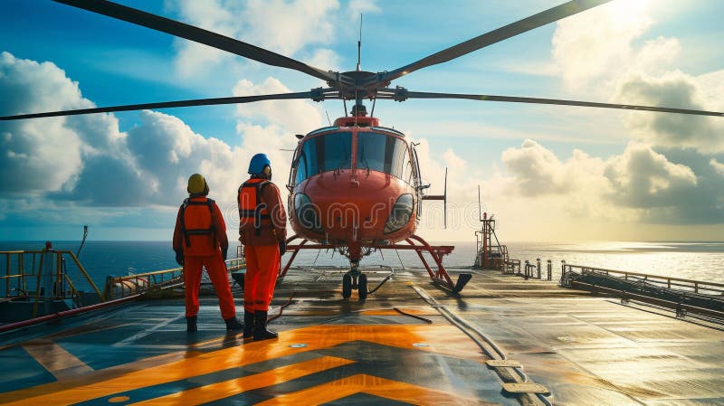 The Helicopter Landing at Oil Rig Platform Stock Image - Image of ...