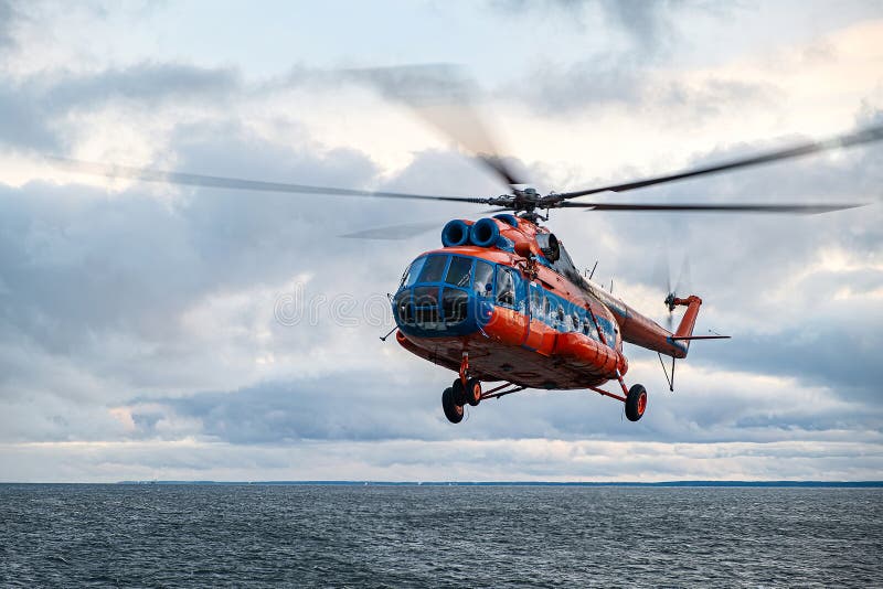 The Helicopter Lands on the Deck with a Hover. a Training Flight with a ...