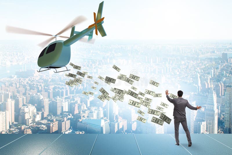 Helicopter Money Concept with Businessman Stock Photo - Image of ...