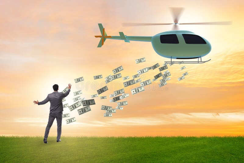 Helicopter Money Concept with Businessman Stock Image - Image of help ...