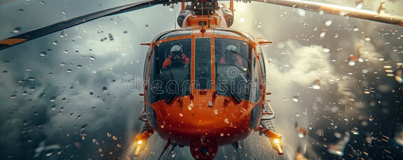 Helicopter Navigating through Rainy Air with Rotating Rotor in ...