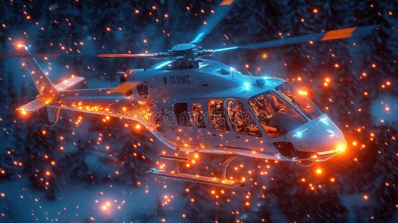 Helicopter Night Flight through Sparkling Snow Stock Image - Image of ...