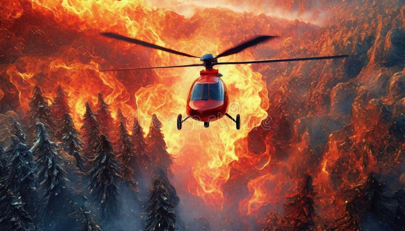 Helicopter Over a Forest Fire. Aerial Firefighting at Natural Disasters ...