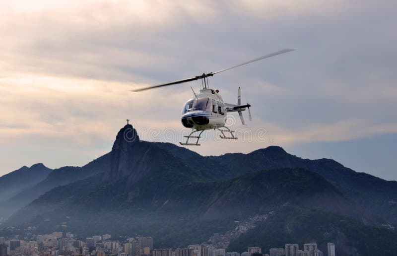Helicopter Over Rio De Janeiro Skyline Stock Image - Image of ocean ...
