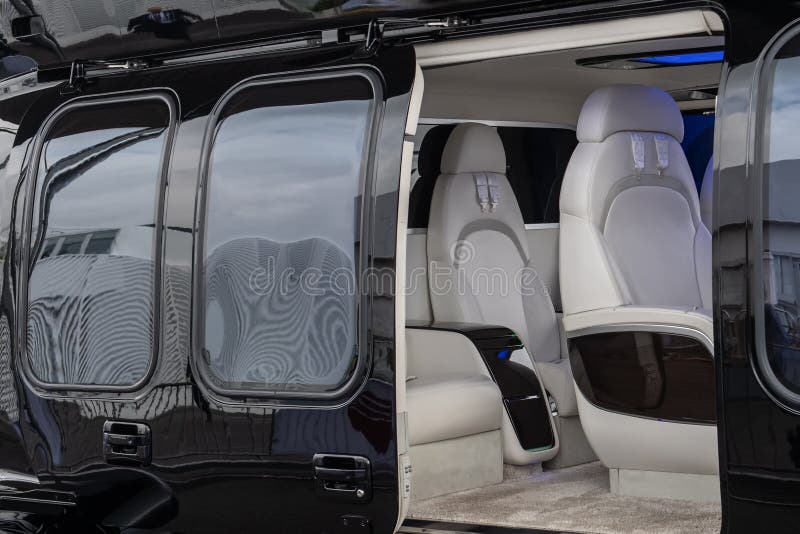 Helicopter Passenger Leather Seats. Interior of Luxury Helicopter ...